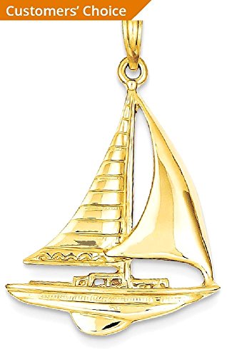 IceCarats 14K Yellow Gold Sailboat Necklace Charm Pendant 33mm x 20mm Only