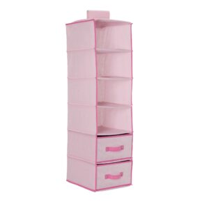 delta children 6 shelf hanging wall storage with 2 drawers - easy storage/organization solution- holds sweaters, shirts, pants, accessories & more - movable drawers allow for customization, pink