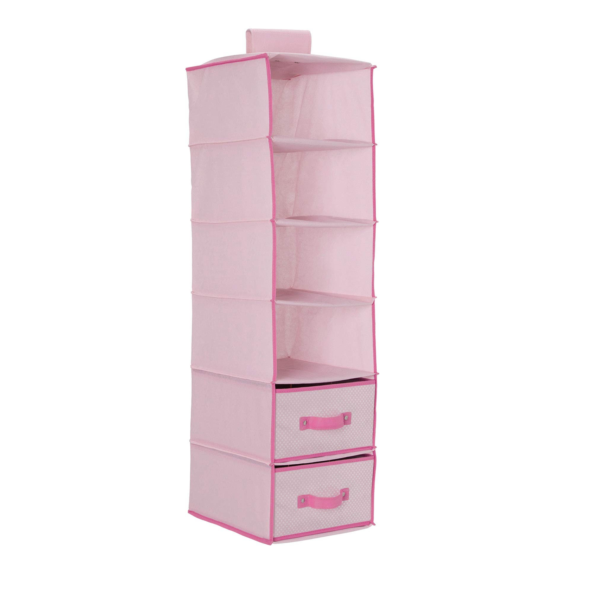 Delta Children 6 Shelf Hanging Wall Storage with 2 Drawers - Easy Storage/Organization Solution- Holds Sweaters, Shirts, Pants, Accessories & More - Movable Drawers Allow for Customization, Pink