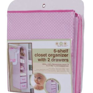 Delta Children 6 Shelf Hanging Wall Storage with 2 Drawers - Easy Storage/Organization Solution- Holds Sweaters, Shirts, Pants, Accessories & More - Movable Drawers Allow for Customization, Pink