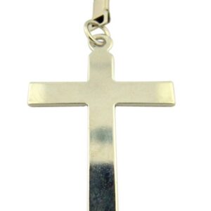 WJH Silver Toned Base Plain Latin Pectoral Cross on Cord Chain, 2 1/2 Inch