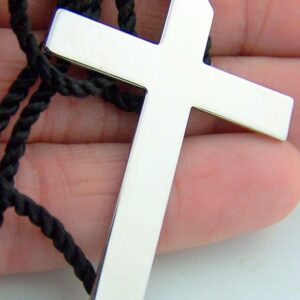 WJH Silver Toned Base Plain Latin Pectoral Cross on Cord Chain, 2 1/2 Inch