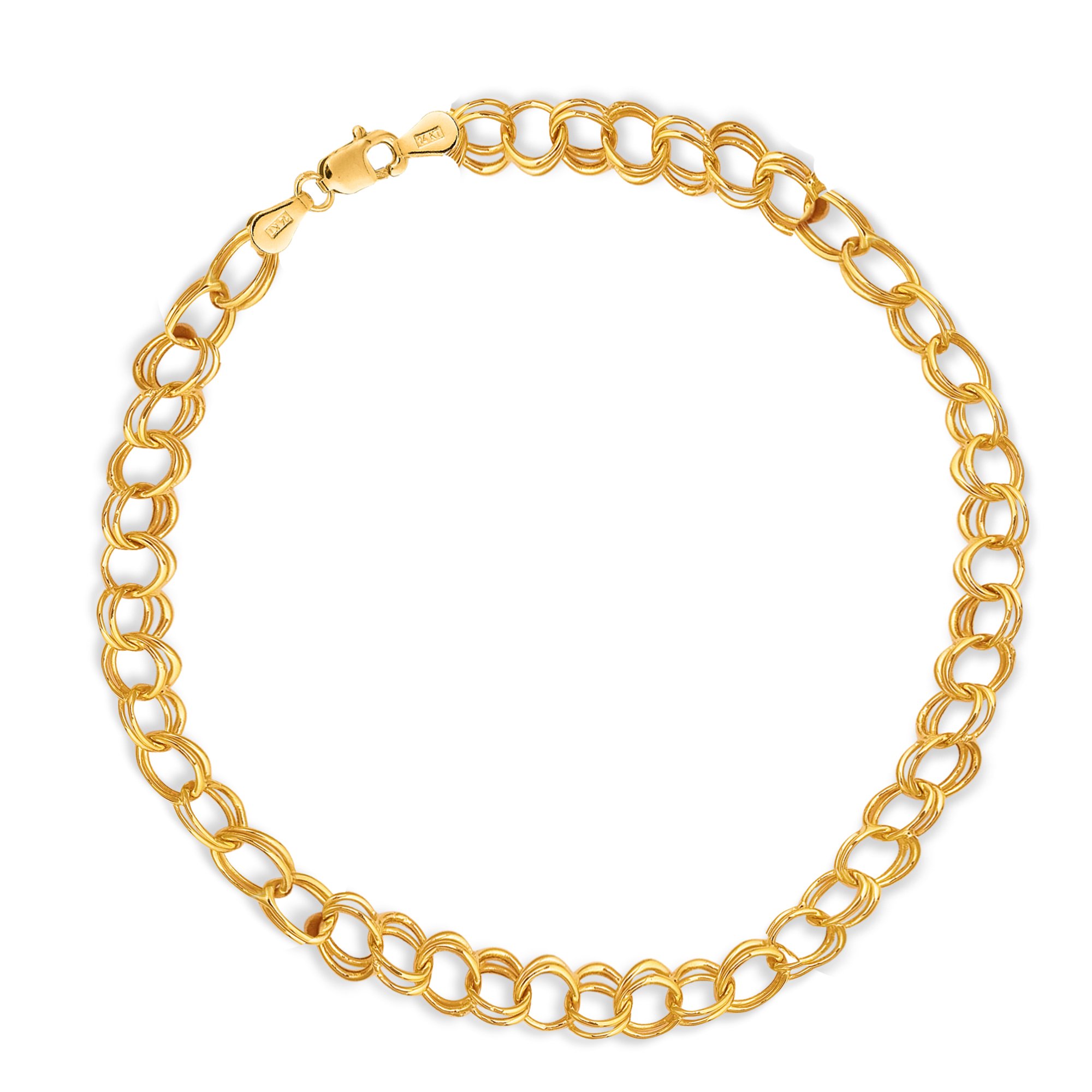 Ritastephens | 14k Solid Real Yellow Gold Link Charm Bracelet | 7 1/4"