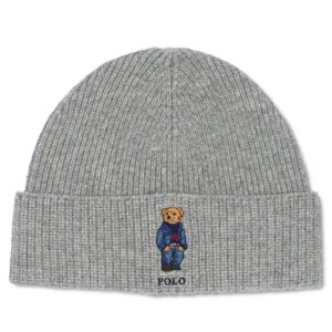 polo ralph lauren denim bear knit beanie grey