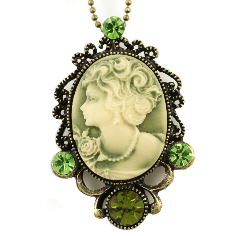 Soulbreezecollection Light Dark Green Cameo Pendant Necklace Charm Women Fashion Jewelry