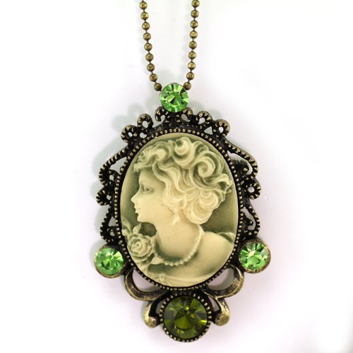 Soulbreezecollection Light Dark Green Cameo Pendant Necklace Charm Women Fashion Jewelry