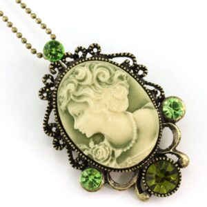 Soulbreezecollection Light Dark Green Cameo Pendant Necklace Charm Women Fashion Jewelry