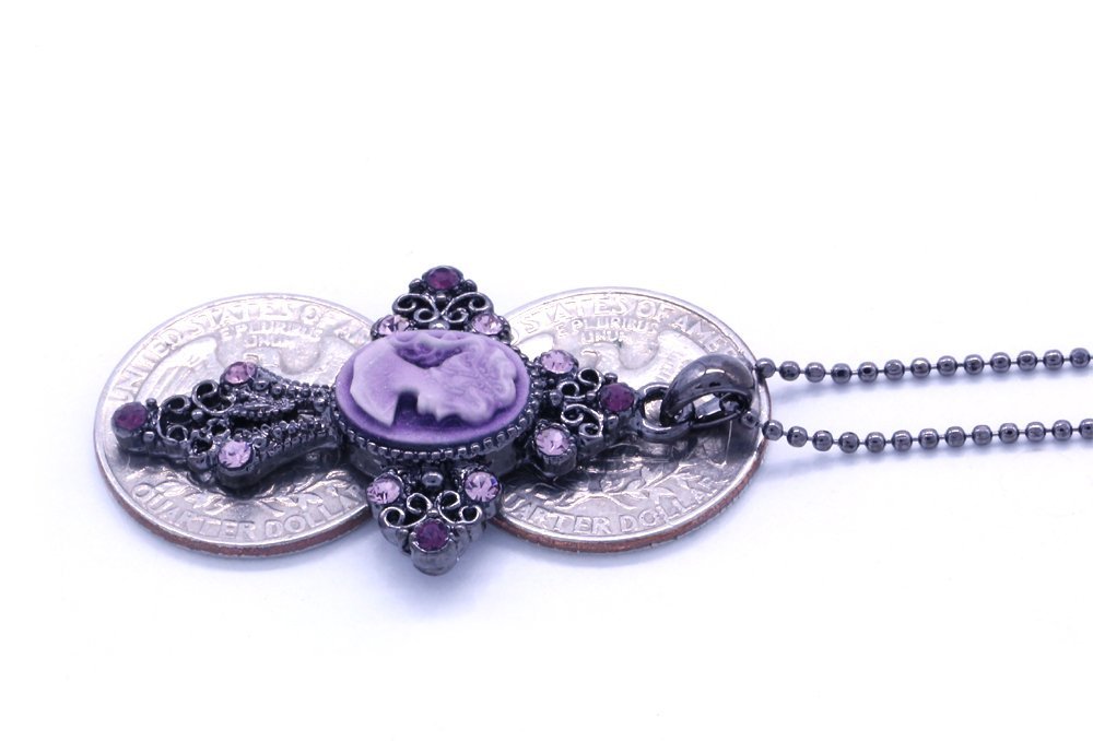 Soulbreezecollection Lavender Violet Purple Cameo Christian Cross Pendant Necklace Charm for Women