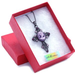 Soulbreezecollection Lavender Violet Purple Cameo Christian Cross Pendant Necklace Charm for Women