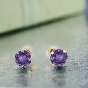 Gem Stone King 14K Yellow Gold Purple Amethyst 4-Prong Stud Earrings For Women (1.50 Cttw, Gemstone Birthstone, Round 6MM)