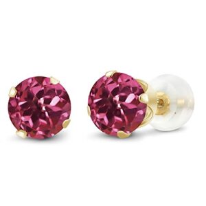 gem stone king 10k yellow gold pink tourmaline gemstone stud earrings for women (0.48 cttw, gemstone birthstone, round 4mm)