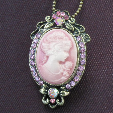 Soulbreezecollection Light Pink Cameo Pendant Necklace Charm Women Fashion Jewelry