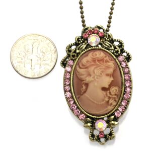 Soulbreezecollection Light Pink Cameo Pendant Necklace Charm Women Fashion Jewelry