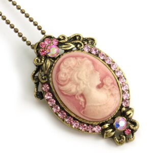 Soulbreezecollection Light Pink Cameo Pendant Necklace Charm Women Fashion Jewelry