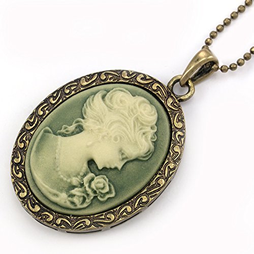 Soulbreezecollection Green Cameo Pendant Necklace Flower Charm Women Fashion Jewelry