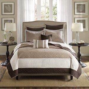 madison park attingham reversible quilt set - all season breathable coverlet, lightweight cozy bedding layers, matching shams, king/cal king(104"x94"), beige multi 7 piece