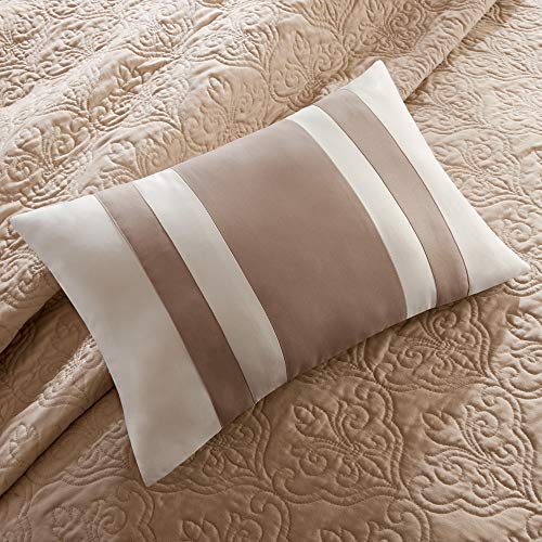 Madison Park Attingham Reversible Quilt Set - All Season Breathable Coverlet, Lightweight Cozy Bedding Layers, Matching Shams, King/Cal King(104"x94"), Beige Multi 7 Piece