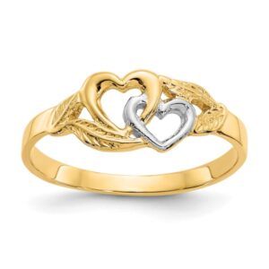 IceCarats 14K Yellow Gold White 2 Heart Love Ring size 6