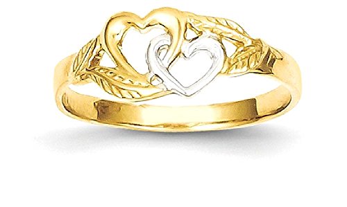 IceCarats 14K Yellow Gold White 2 Heart Love Ring size 6