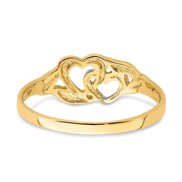 IceCarats 14K Yellow Gold White 2 Heart Love Ring size 6