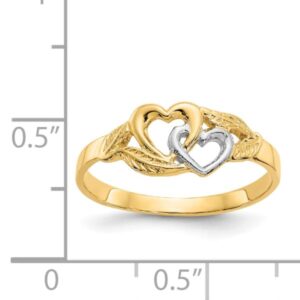 IceCarats 14K Yellow Gold White 2 Heart Love Ring size 6