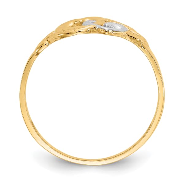 IceCarats 14K Yellow Gold White 2 Heart Love Ring size 6