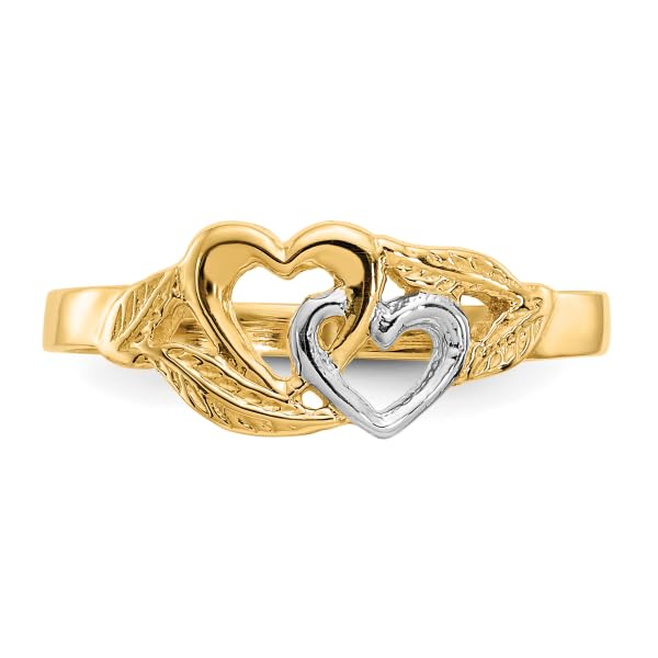 IceCarats 14K Yellow Gold White 2 Heart Love Ring size 6