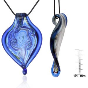 BESHEEK Handmade Murano Inspired Blown Abstract Glass Lampwork Art Pendant Necklace for Women Handcrafted Artisan Hypoallergenic Italian Style Jewelry (Cobalt Blue Swirls Twisted Leaf)