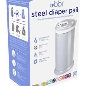 Ubbi Steel Diaper Pail, Odor Locking, No Special Bag Required, Award-Winning, Registry Must-Have, Gray