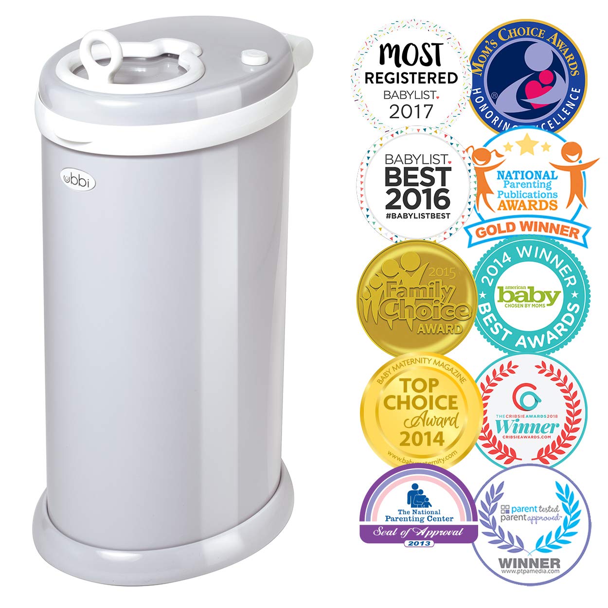 Ubbi Steel Diaper Pail, Odor Locking, No Special Bag Required, Award-Winning, Registry Must-Have, Gray