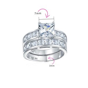 Personalize Traditional 2CT Brilliant Princess Cut Solitaire Side Stonecat CZ Square Anniversary Band Engagement Wedding Ring Set For Women .925 Sterling Silver Customizable