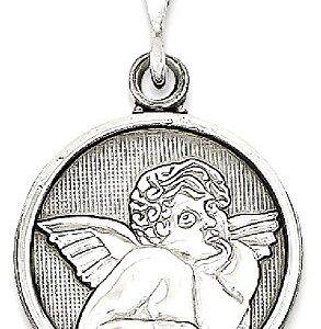 IceCarats 14K White Gold Guardian Angel Necklace Protect Us Cherub Pendant Religious Charm 29mm x 16mm Only