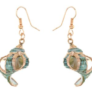 Alilang Womens Multicolor Golden Accent Ocean Seashell Conch Mermaid Sea Witch Drop Dangle Earrings, Green