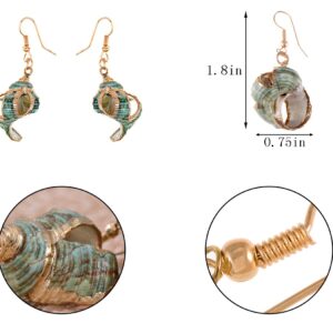 Alilang Womens Multicolor Golden Accent Ocean Seashell Conch Mermaid Sea Witch Drop Dangle Earrings, Green