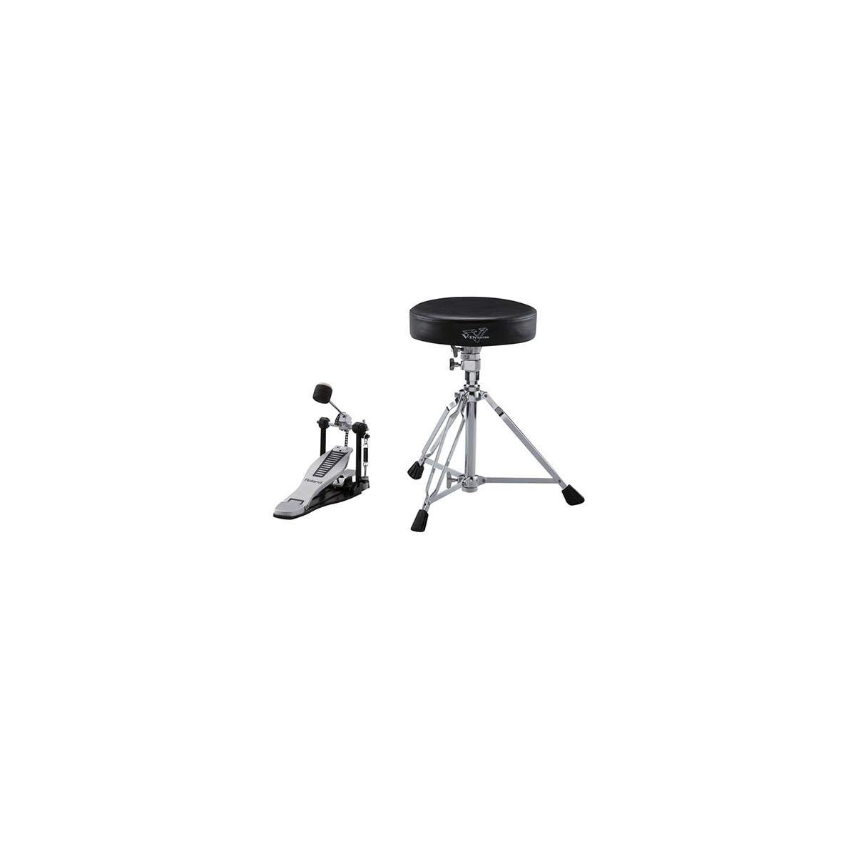 ROLAND Dap-3X Essential V-Drums Accessories, includes A Pair of Hickory-Made Drumsticks, A Kick Pedal with New EmBOSSed Logo Footplate, and A Drum Throne with Double-Braced Tripod