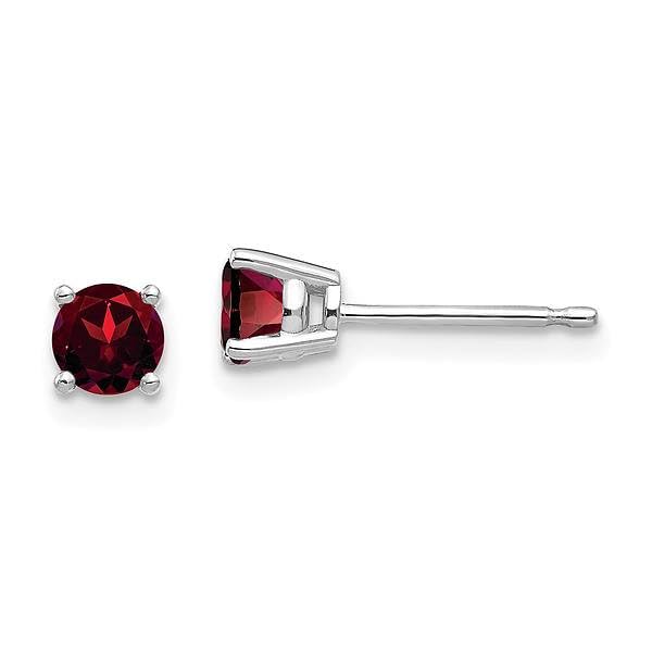 14K White Gold 4mm Red Garnet Studs Gemstone Earrings January Birthstone Jewelry