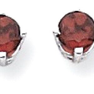 14K White Gold 4mm Red Garnet Studs Gemstone Earrings January Birthstone Jewelry