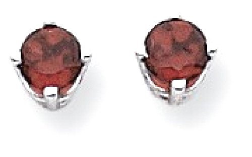 14K White Gold 4mm Red Garnet Studs Gemstone Earrings January Birthstone Jewelry