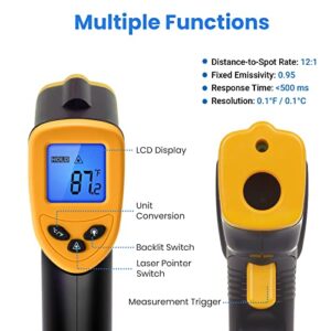 Etekcity Infrared Thermometer 774, Digital Temperature Gun for Cooking, Non Contact Electric Laser IR Temp Gauge, Home Repairs, Handmaking, Surface Measuring, -58 to 716 ℉, - 50 to 380 ℃, Yellow