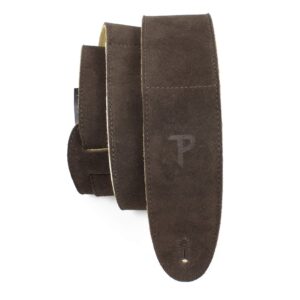 perri's leathers, suede guitar strap, sheepskin pad, brown, anti-slip, classic, suitable for each level, standard size, 41" to 56" inches compatible with all button lock systems