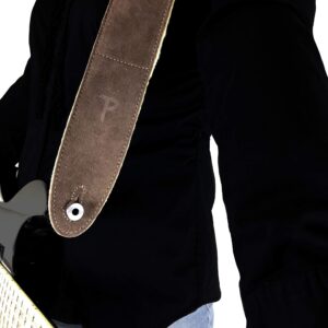 Perri's Leathers, Suede Guitar Strap, Sheepskin Pad, Brown, Anti-Slip, Classic, Suitable for Each Level, Standard Size, 41" to 56" Inches Compatible with All Button Lock Systems