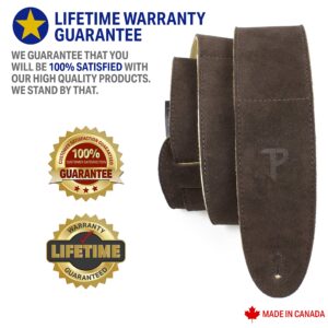 Perri's Leathers, Suede Guitar Strap, Sheepskin Pad, Brown, Anti-Slip, Classic, Suitable for Each Level, Standard Size, 41" to 56" Inches Compatible with All Button Lock Systems