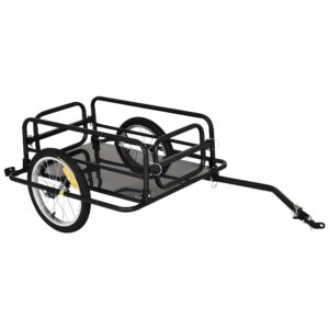 aosom wanderer folding bicycle bike cargo storage cart and luggage trailer with hitch - black