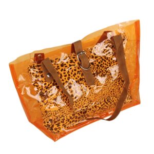 [lucky orange] leopard double handle leatherette satchel bag handbag purse casual styling