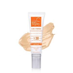 suntegrity tinted 5 in 1 mineral sunscreen for face (spf 30-2 oz) - light | bb cream moisturizer with physical uva/uvb broad spectrum protection | safe for sensitive skin