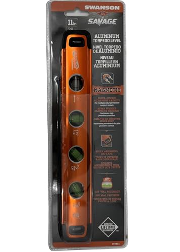 Swanson Tool Co SVT011 11-Inch Savage Aluminum Torpedo Level with Neodymium Magnets,Orange