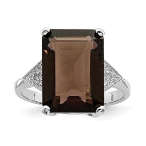 icecarats 925 sterling silver brown smoky quartz diamond ring gemstone band size 6