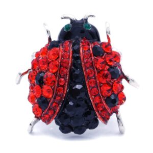 beautiful black polka dot red ladybug red jet black stretch cocktail ring fashion jewelry