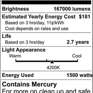 Satco S5837 3400K 1500-Watt Clear Universal Mount Mogul Base BT56 Metal Halide Lamp