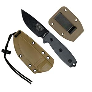 esee 3p fixed blade knife with grey micarta scale handles and coyote molded sheath